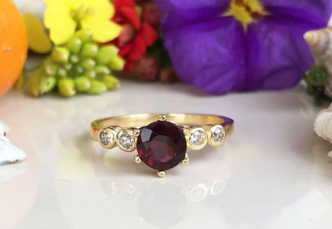 Mozambique Garnet Ring - Genuine Gemstone - January Birthstone - Stack ...