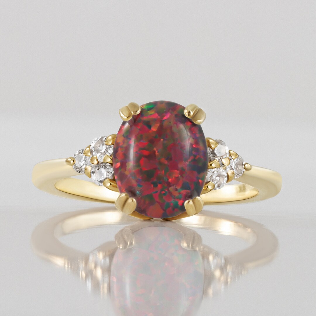 Fire Opal Ring – Oval Gemstone Statement Engagement Cocktail Prong Set ...