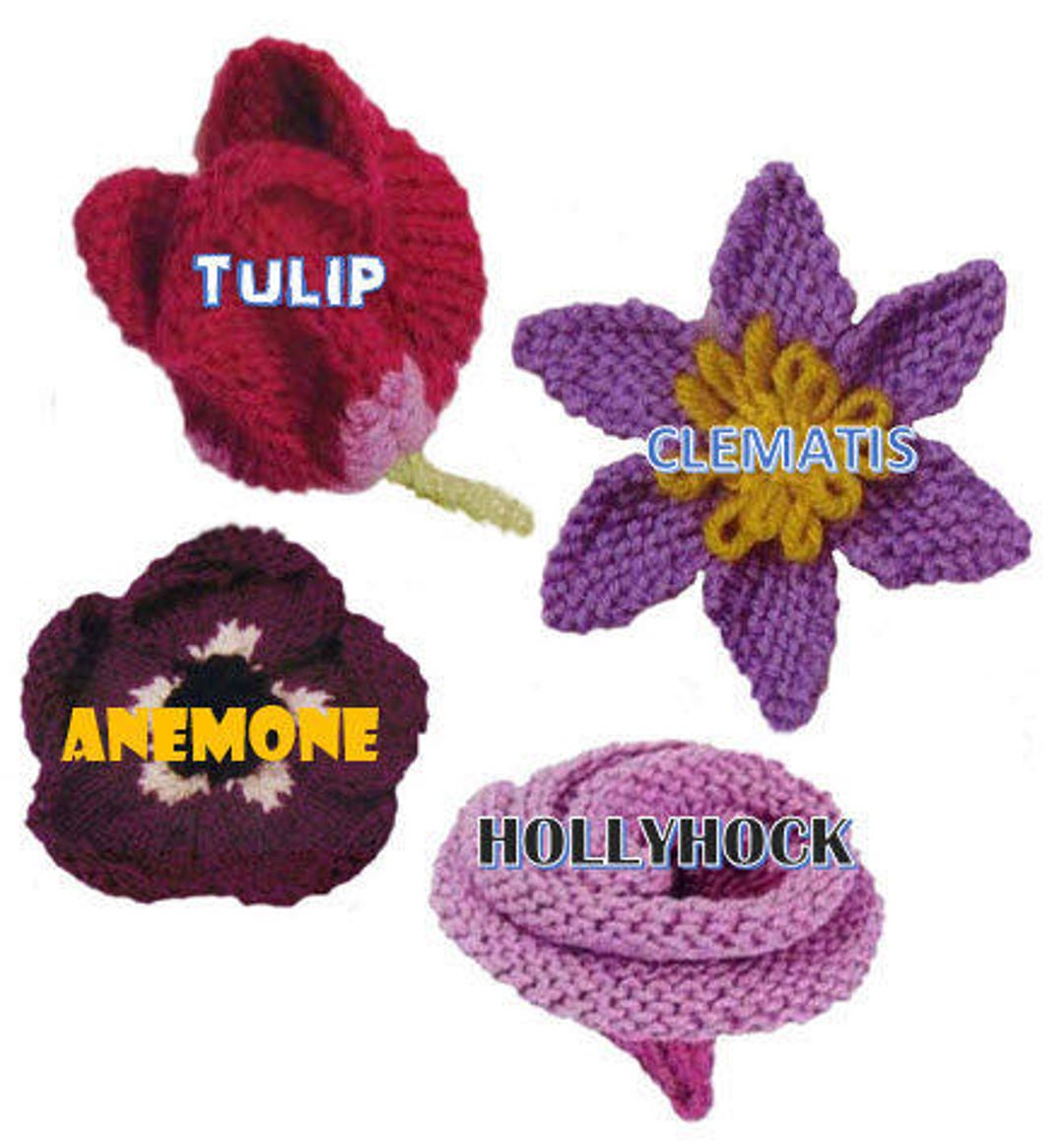 Knit Flower Pattern Flower Applique PDF Knit Flower Easy Knit Flower ...