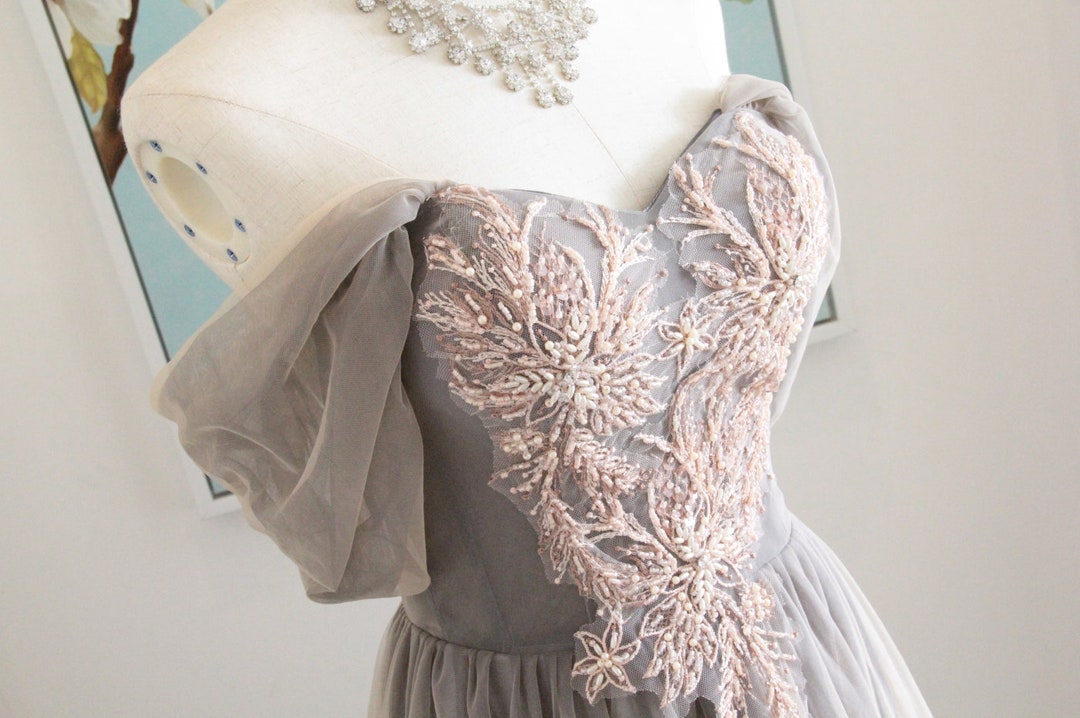 Grey off Shoulder Formal Evening Prom Gown Vintage Plus Size ...