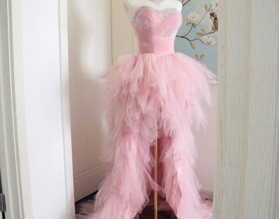 Blush Pink Tulle High Low Prom Dresses High Low Tulle Prom Homecoming
