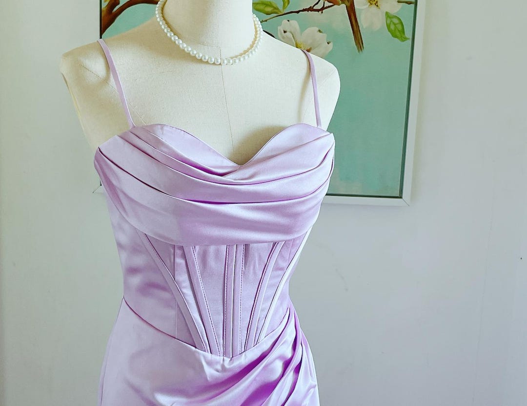 Lilac Prom Dress Satin Slit Formal Satin Gowns Purple Satin Dress Evening Prom - Etsy
