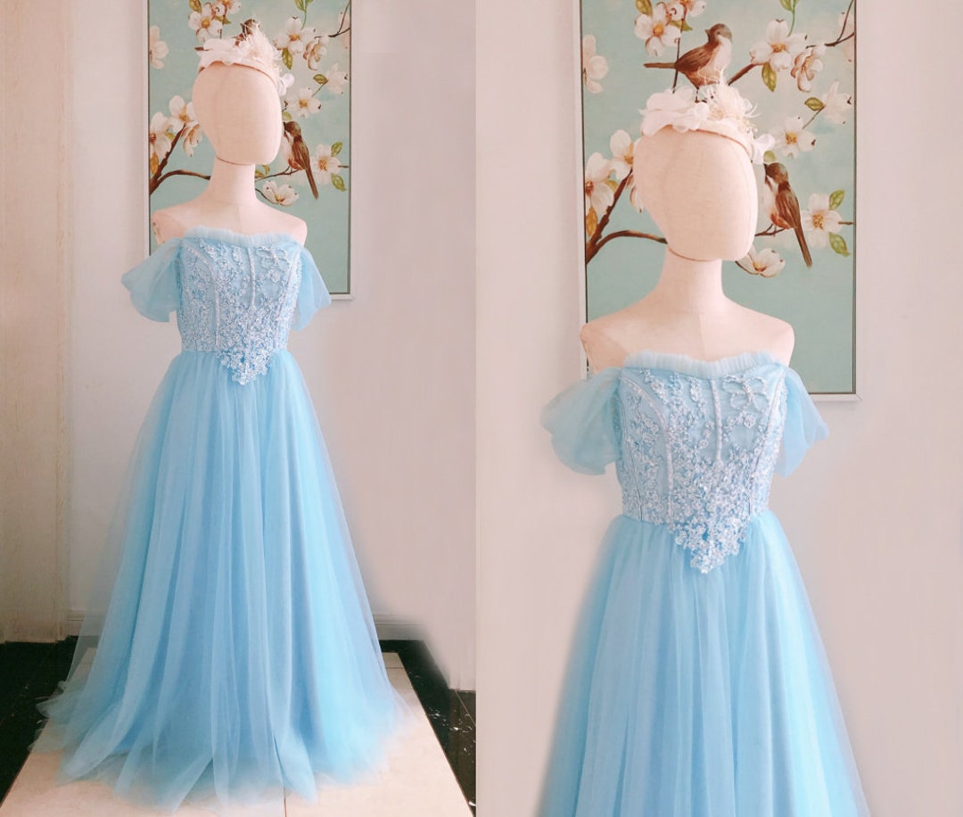Ice Blue off Shoulder Prom Dressoff Shoulder Lace Tulle - Etsy