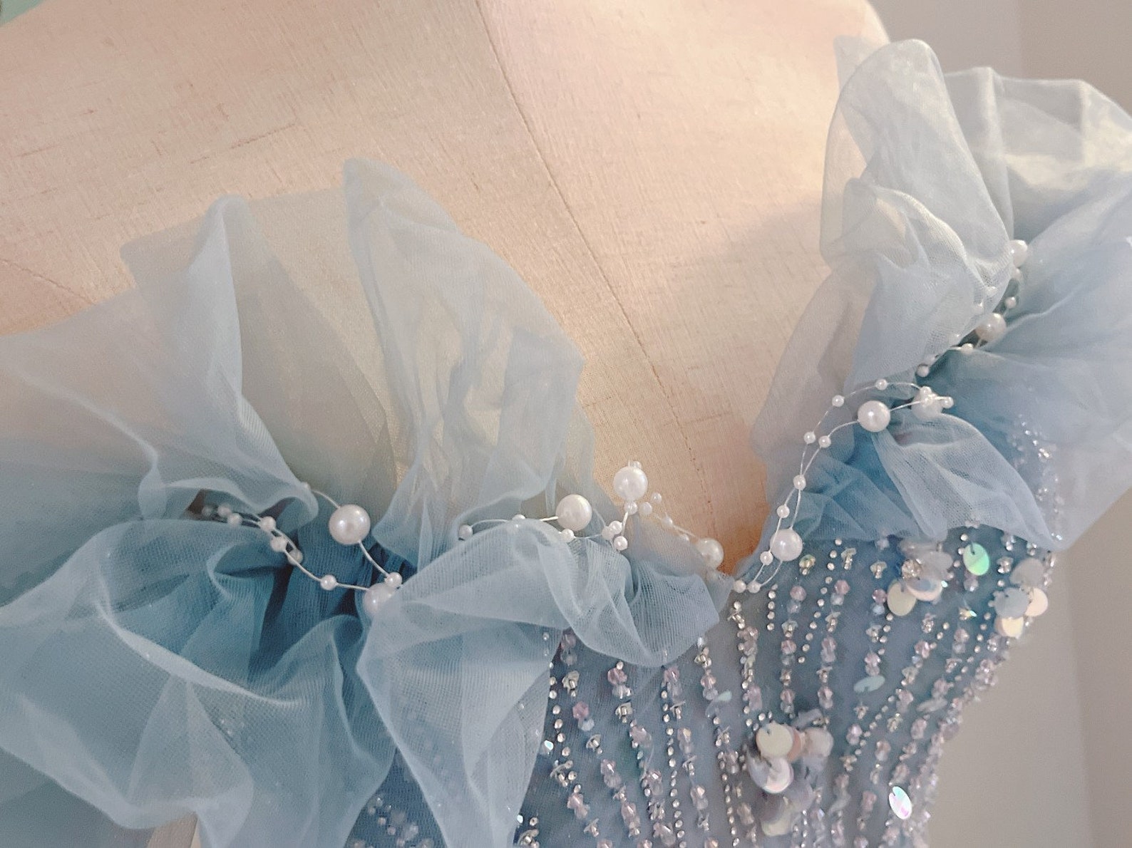 Fairy Princess Dusty Blue Long Prom Dresses,off Shoulder Beaded Long ...