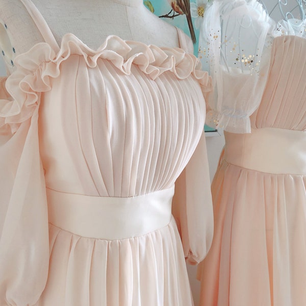 Peach Chiffon Dress - Etsy