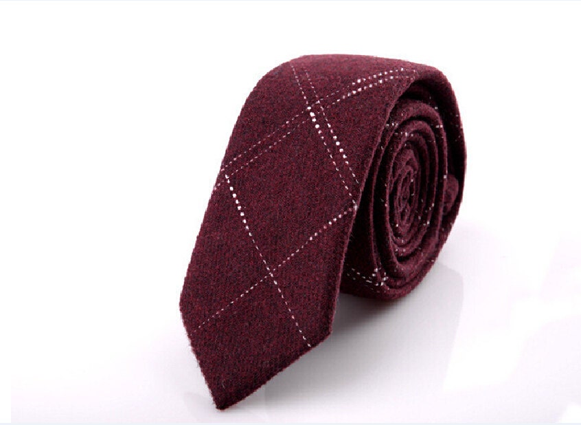 Wine Red Wool Tie.Wine Plaid Tie.Burgundy Wool Tie.Burgundy | Etsy