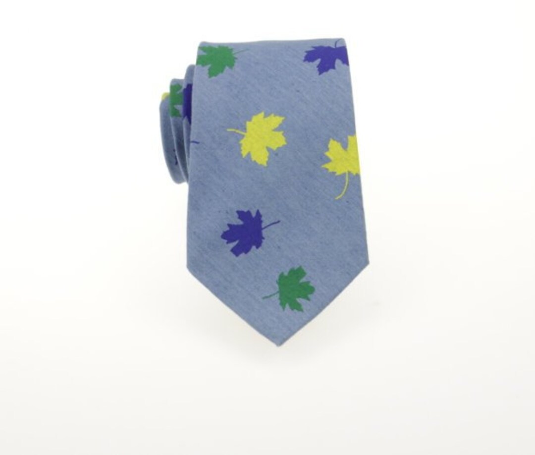 Maple Leaf Denim Tie: Blue Novelty Necktie, Matching Pocket Square - Etsy