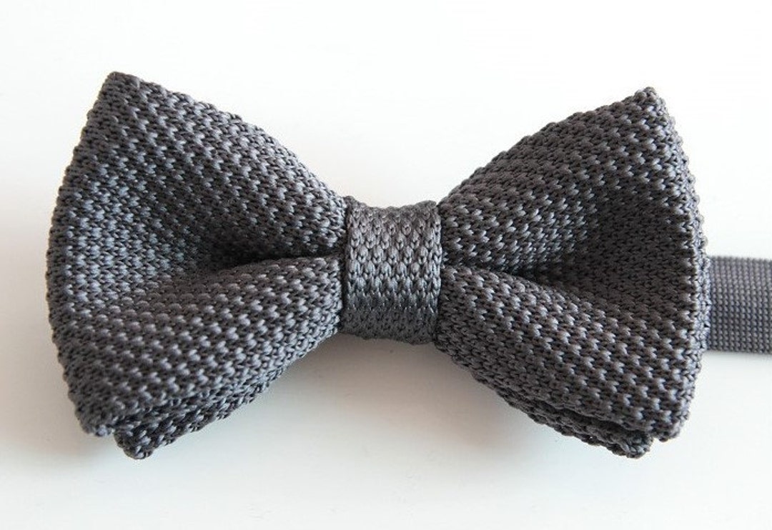 Dark Grey Bow Tie. Steel Grey Knitted Bowtie. Dark Gray Wedding Bow Tie ...