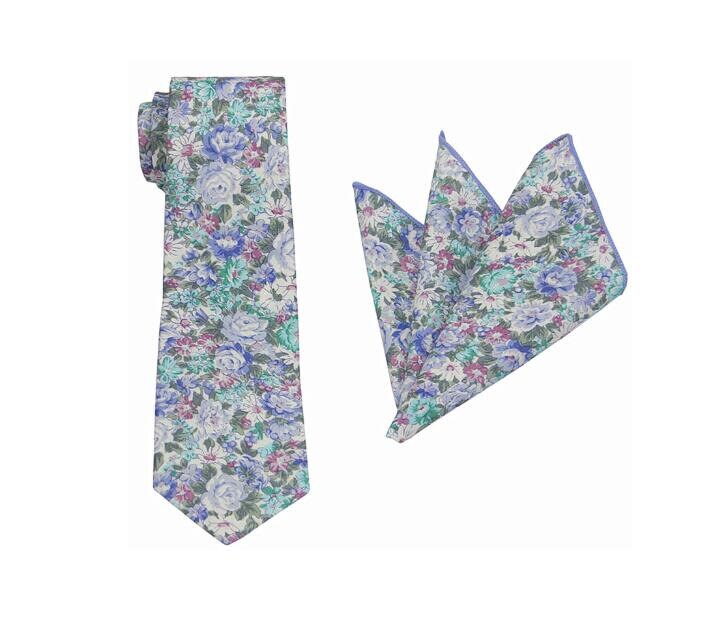 Blue Floral Tie.blue Floral Tie With Sage Greenviolet Blue - Etsy