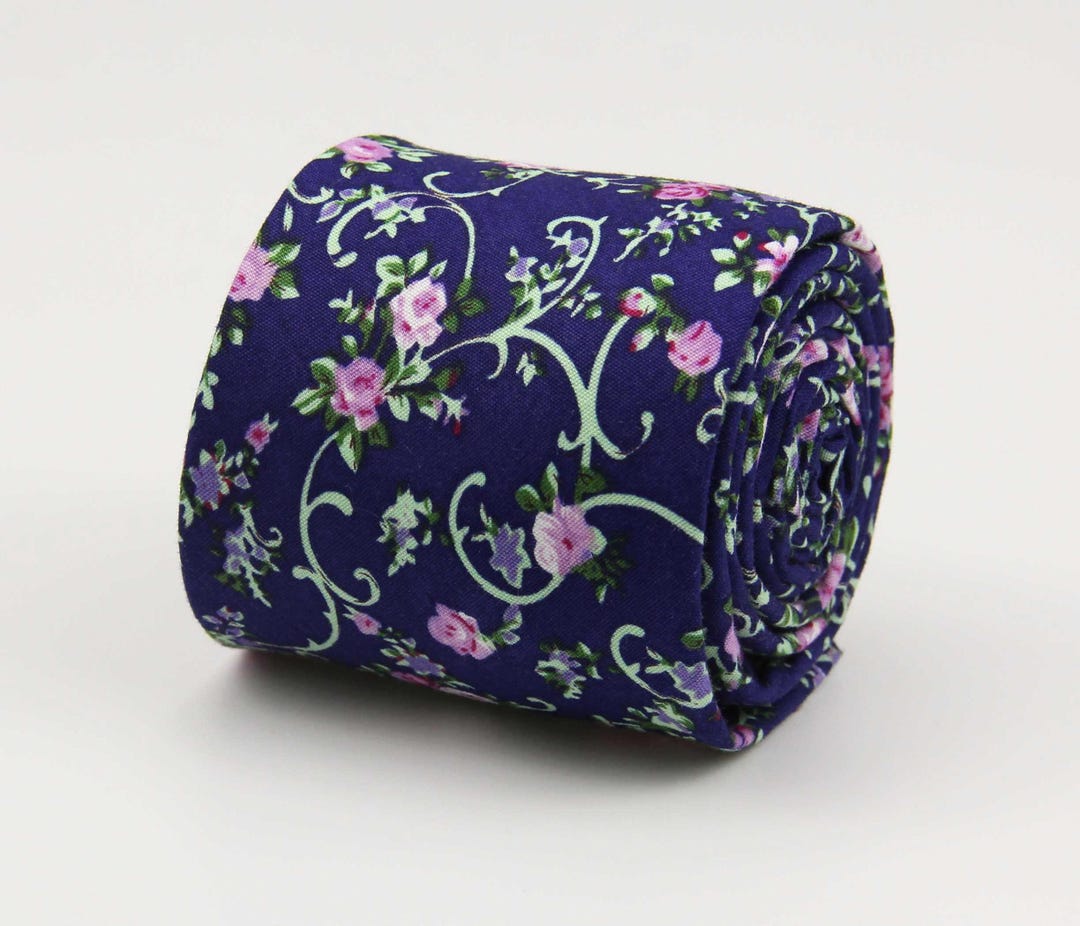 Navy Blue Floral Ties. Dark Blue Floral Print Necktie. Slim - Regular ...