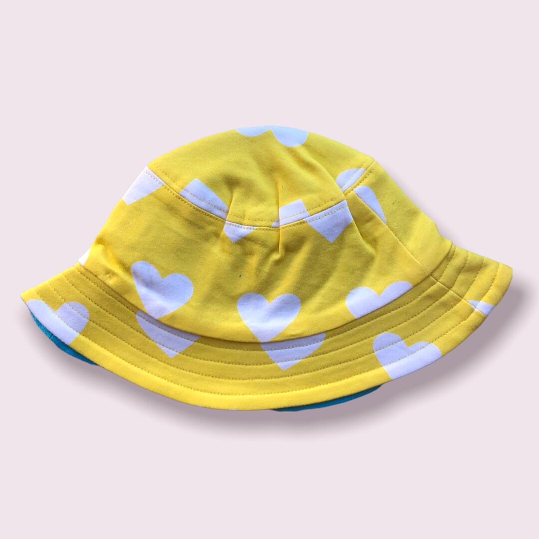 Bucket Hat, 90's Hat, Retro, Organic, Sun Hat, Yellow Hearts, Sun Hat ...
