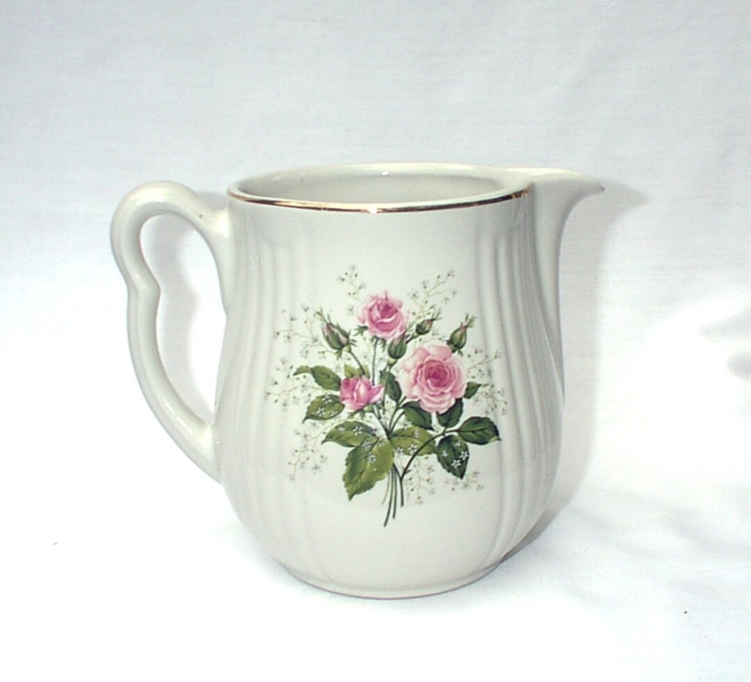 Hall Pottery Pitcher Jug Heather Rose With Baby's Breathe 40 Ounce ...