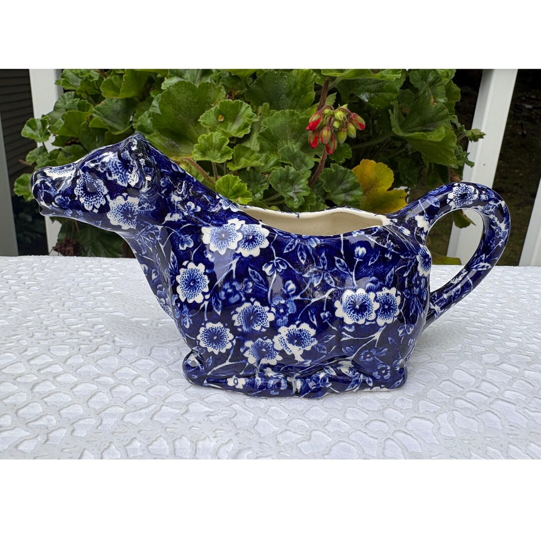 Calico Blue Cow Creamer Staffordshire England Royal Crownford - Etsy