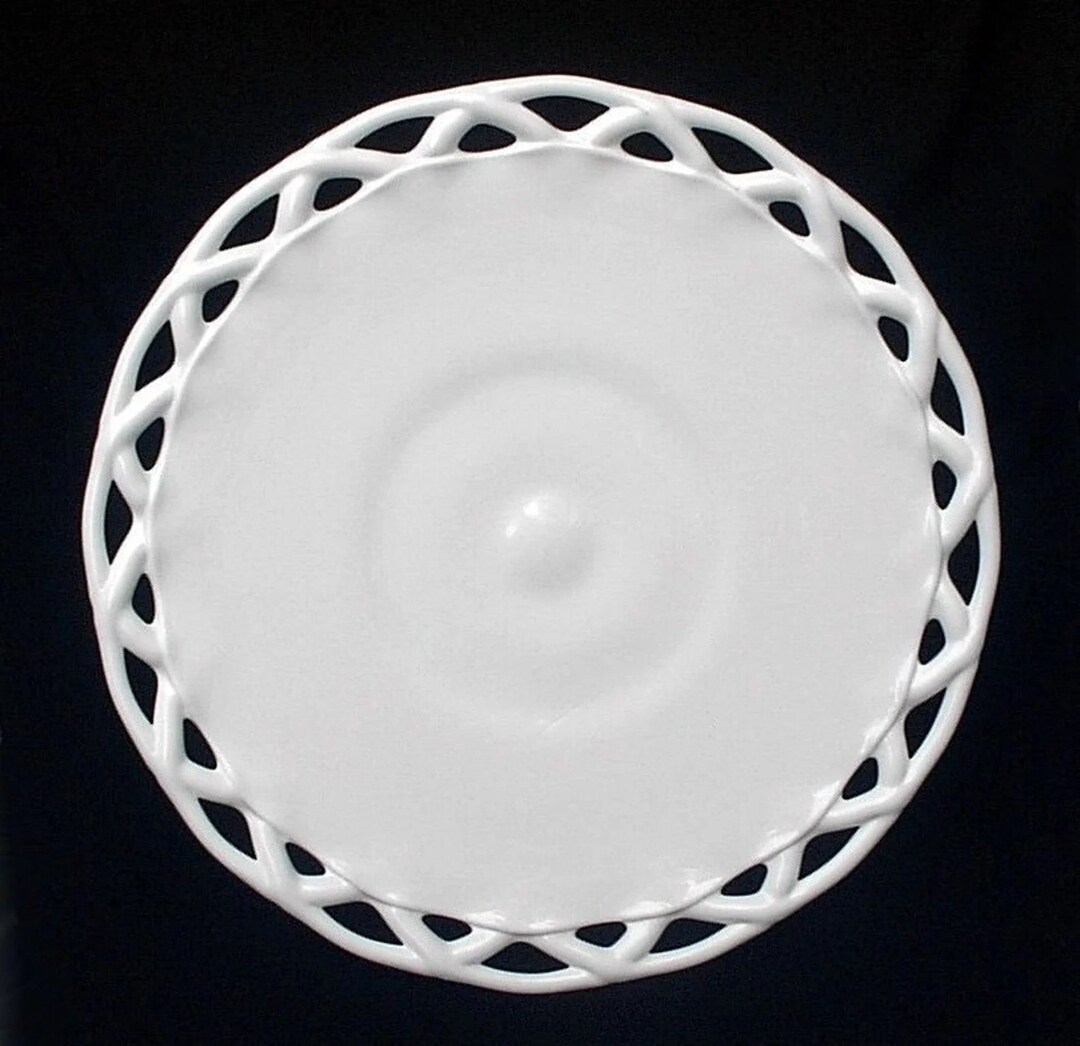 Colony Mid Century White Milk Glass Cake Stand Lace Edge - Etsy