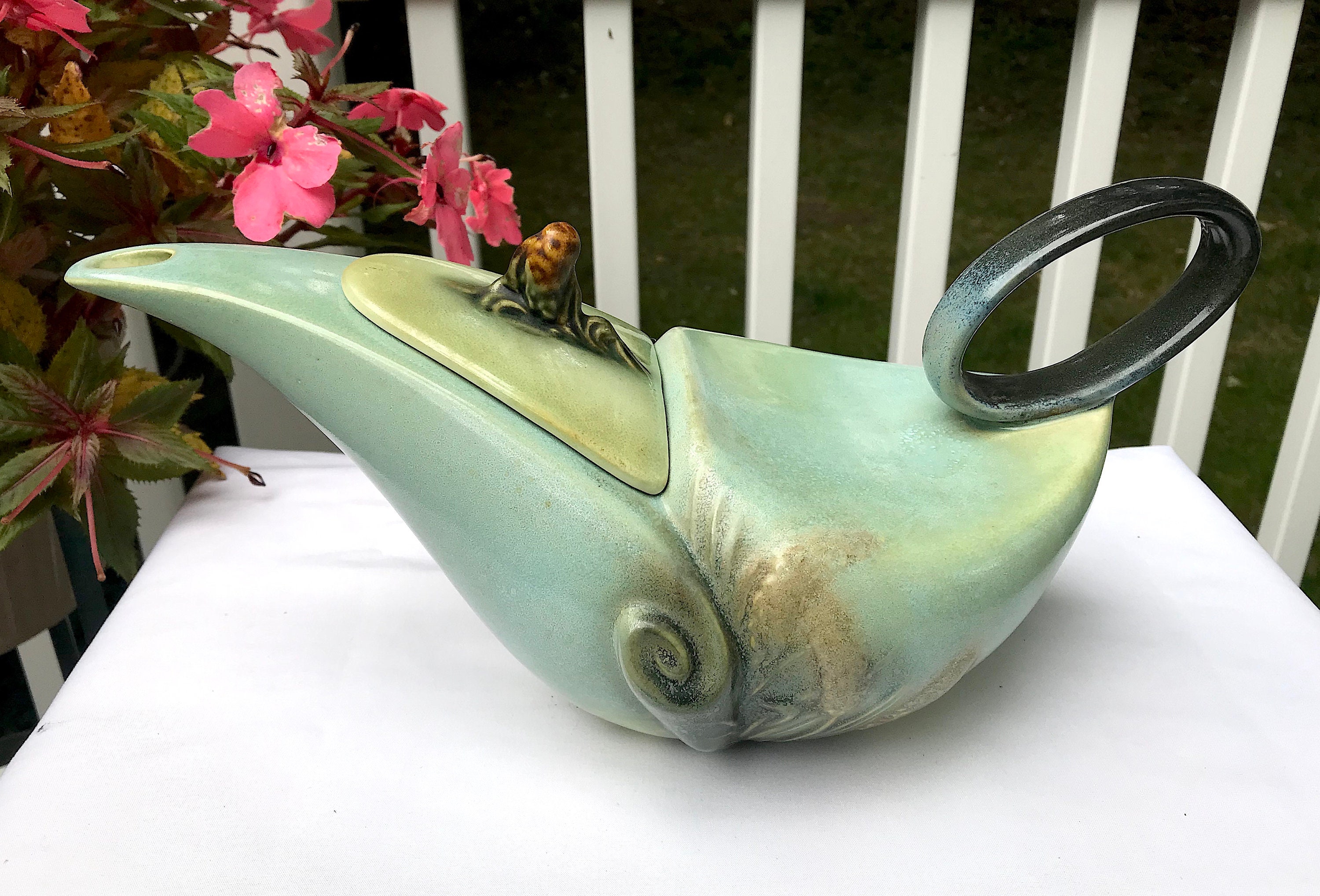 Hull Art Pottery 1950s Parchment and Pine Teapot Green Mid Century ...