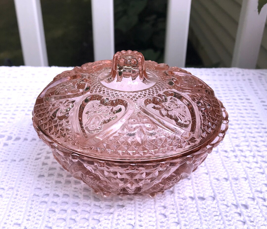 Mid Century Pink Candy Powder Vanity Dish Hearts and Flowers - Etsy
