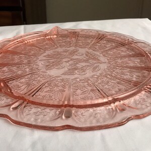 Cherry Blossom Pink Depression Glass Cake Stand Plate Jeannette Three ...