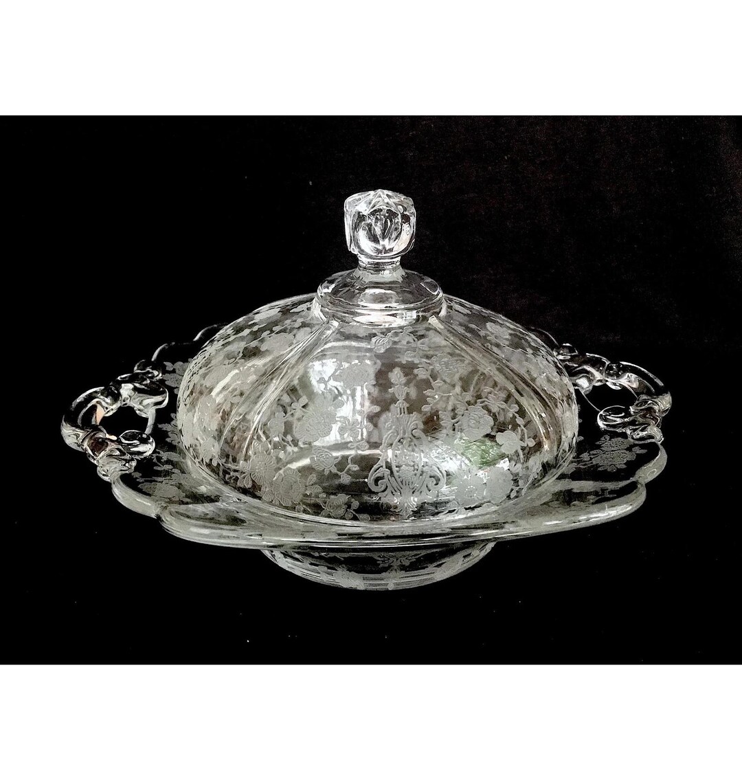 Cambridge Rose Point Crystal #3400/52 Butter With Lid - Etsy