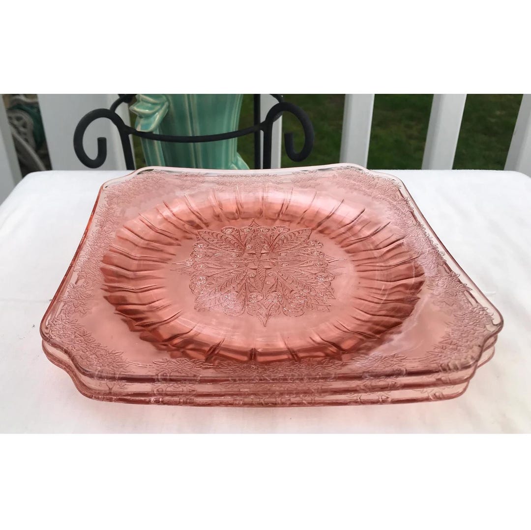 Adam Pink Square 7 3/4" Square Salad Plates Depression Glass Jeannette ...