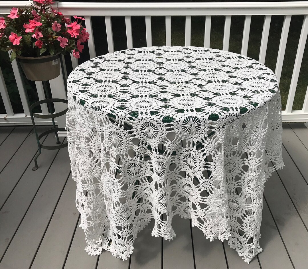 Hand Crocheted Rectangular White Lace Tablecloth Vintage 68 X 62 - Etsy