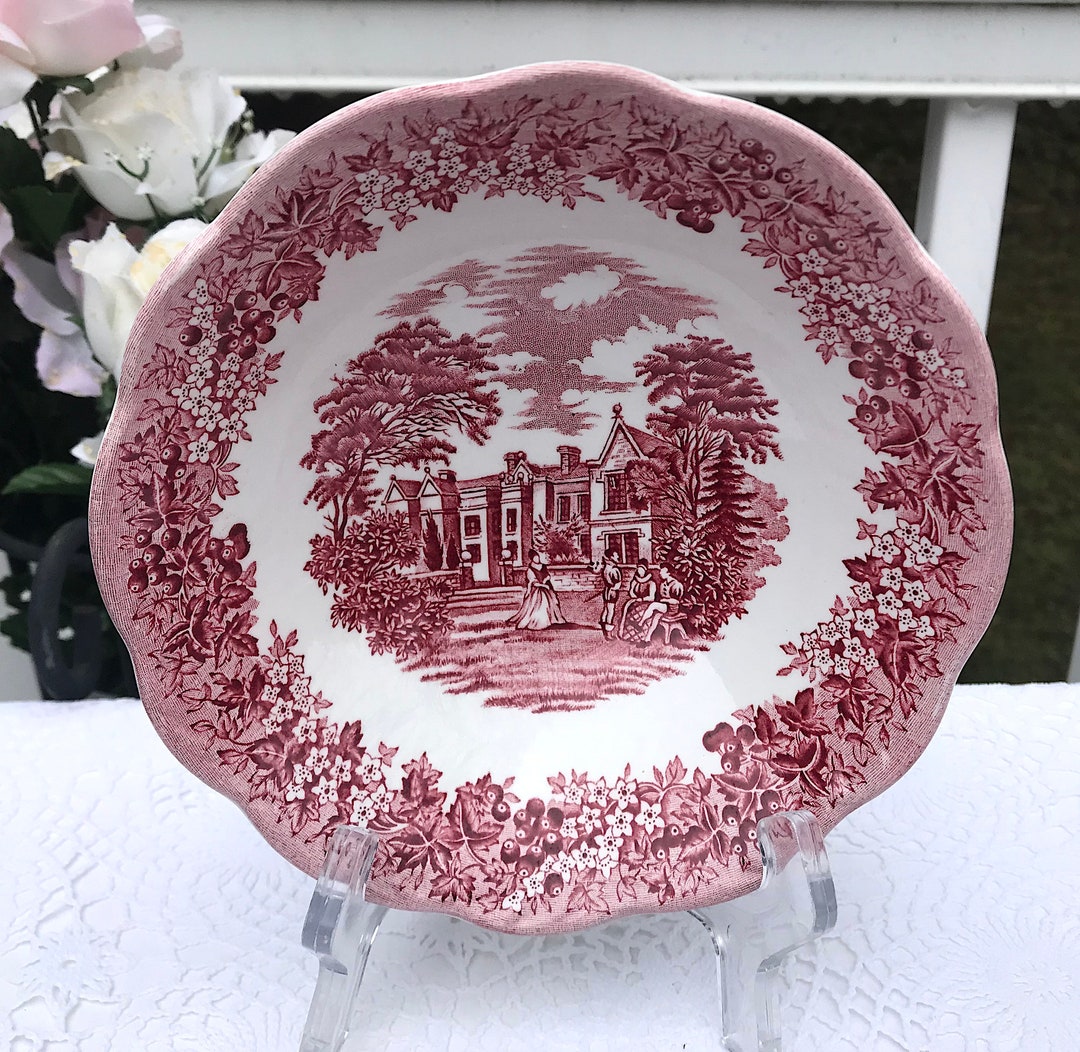 Romantic England Red Pink 6 3/8 Cereal Bowls Buckinghamshire Chequers J ...