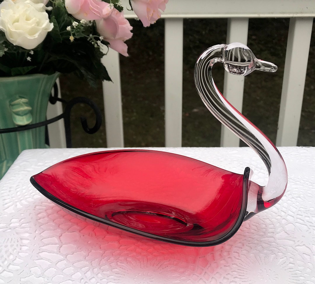 Duncan and Miller Ruby Red Pall Mall Swan Dish Bowl Candle Candy - Etsy