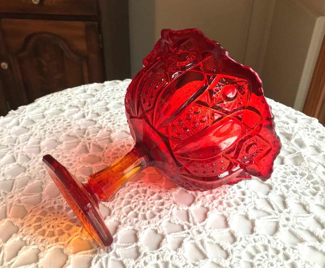 Vintage Red Quintec Comport Glass Fruit Stand Candy Dish Amberina by L ...