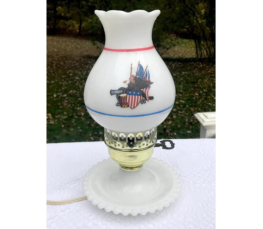 Vintage Milk Glass Night Hurricane Electric Courting Lamp American ...