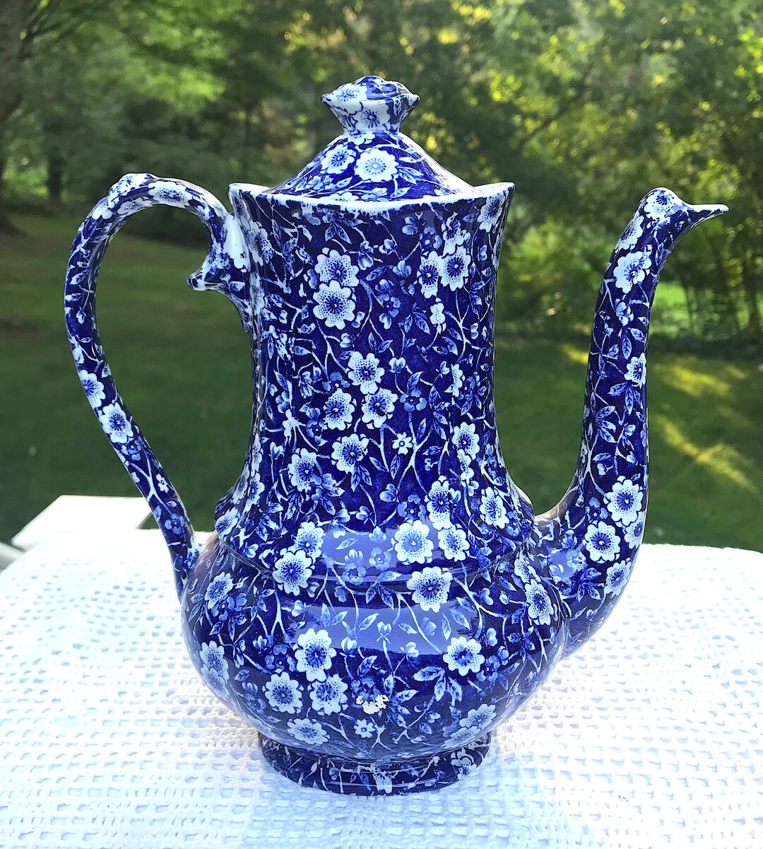 Calico Blue Coffee Pot Teapot Staffordshire England Burleigh Stamp ...