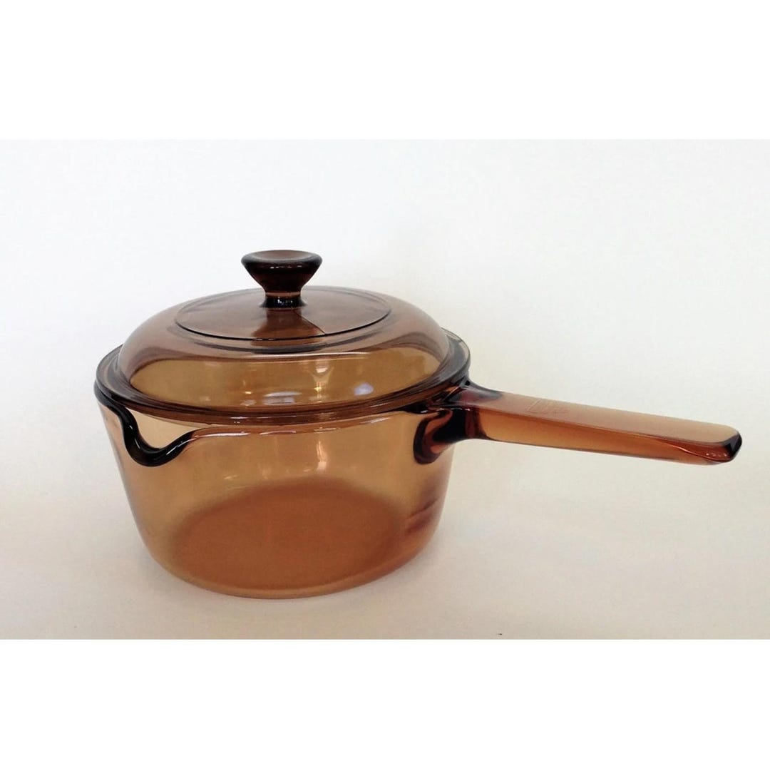 Corning Ware Pyrex Vision Brown Amber 1 Liter Stove Top Pour Spout Pan ...