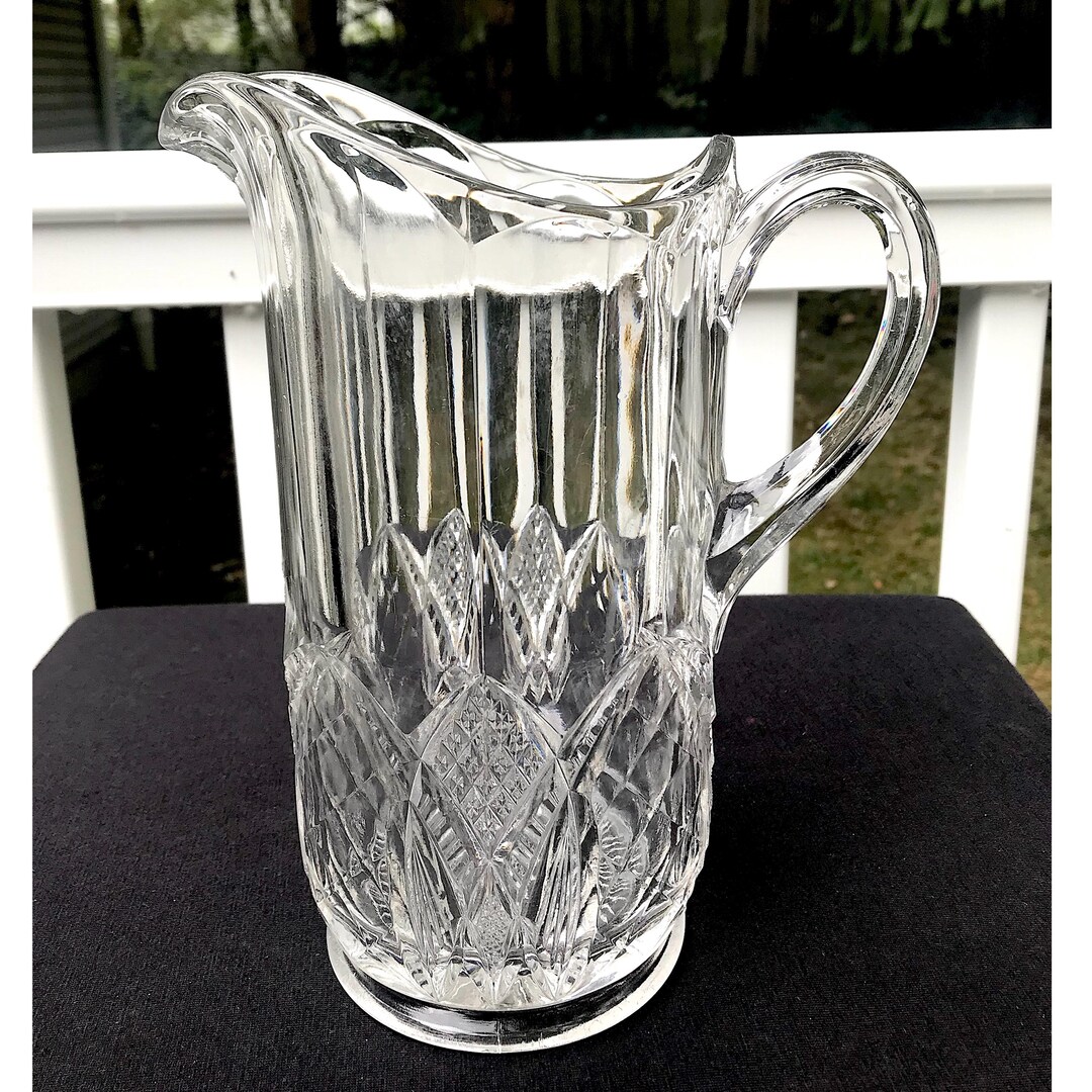 Early American Pattern Glass Tall Heavy Water Pitcher Jug Diamonds - Etsy