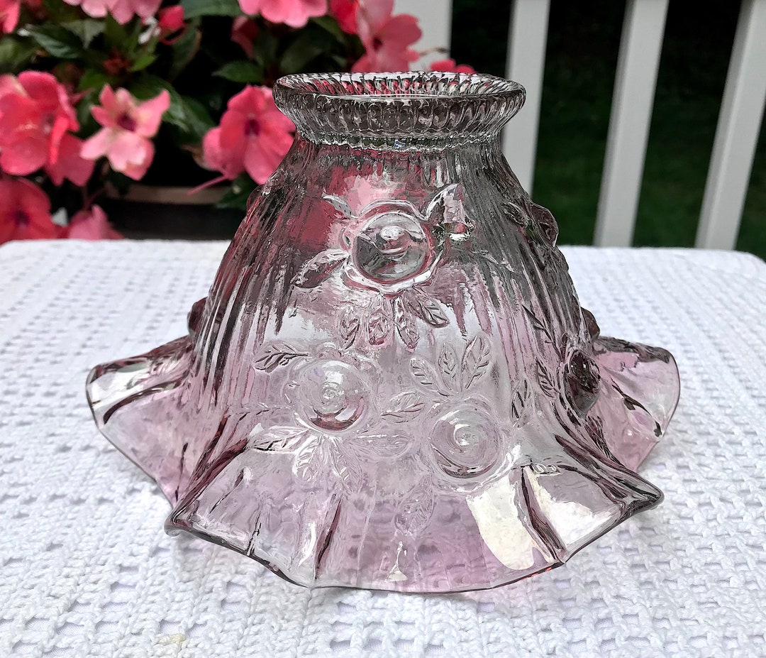 Fenton Art Glass for Homco Cabbage Rose Pink Candle Holder Fairy Lamp ...