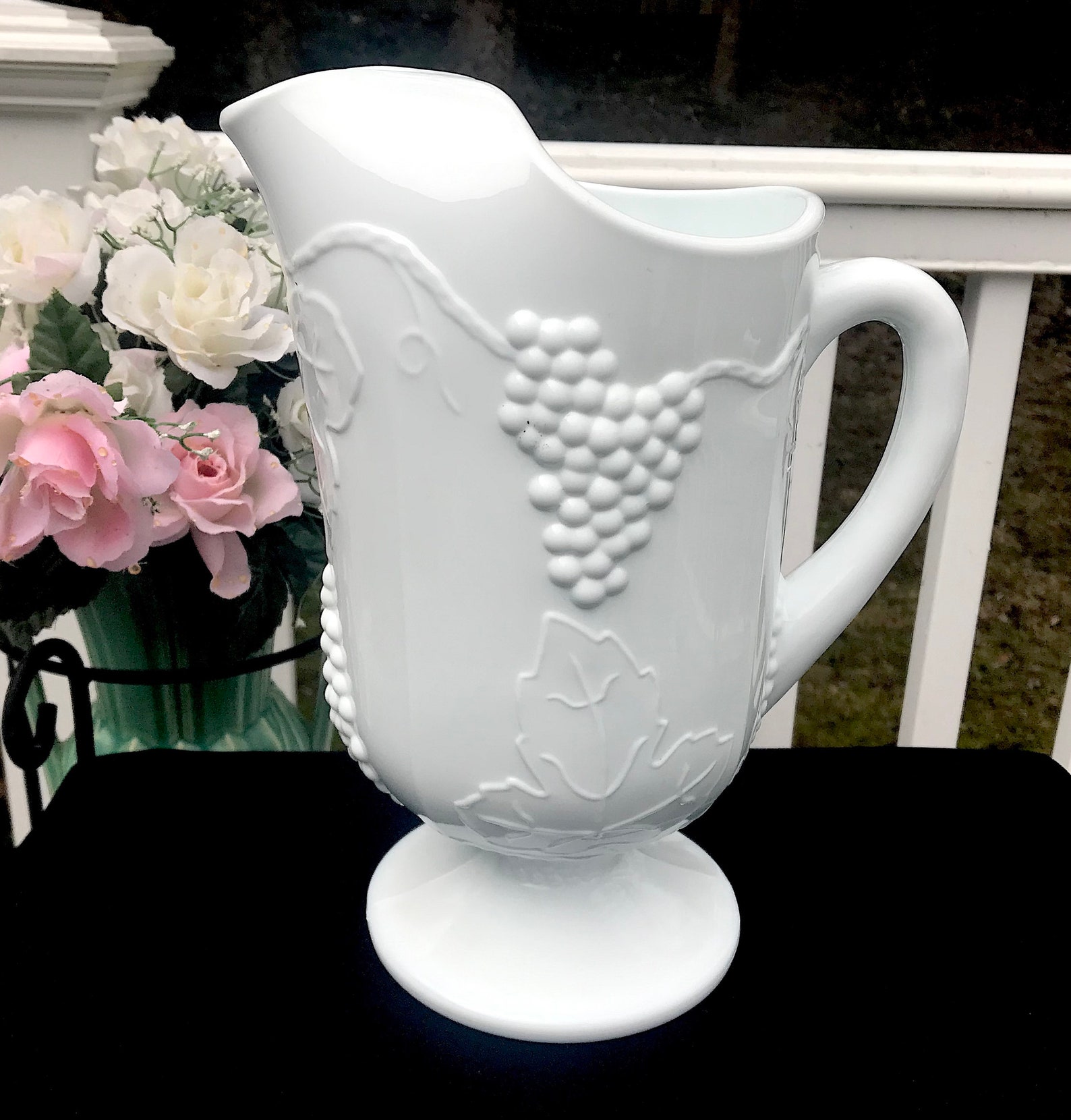 Colony Milk Glass Harvest Pitcher 72 Ounces Grape - Etsy