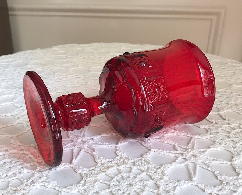 L G Wright Stars and Bars Daisy Cube Ruby Red Water Goblet | Etsy