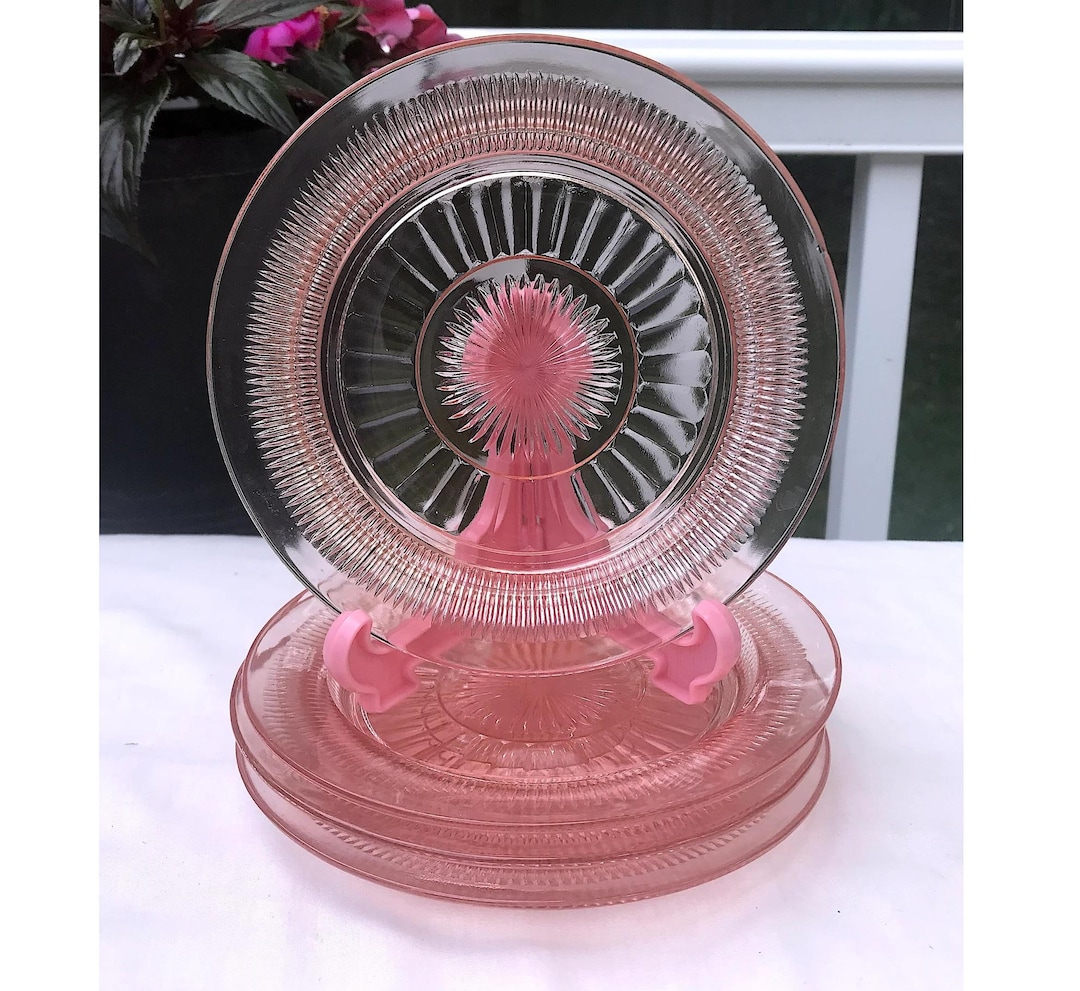 Set of FOUR Pink Coronation Sherbet Bread Dessert Plates Hocking Glass ...