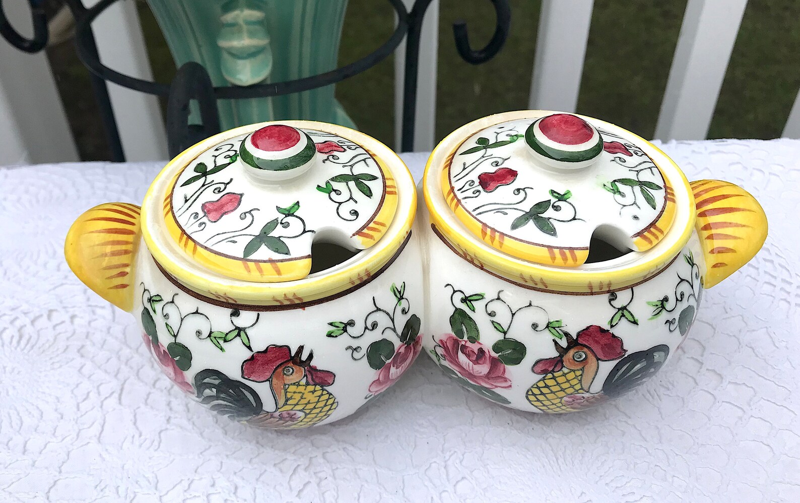 Early Provincial Roosters Double Jam Jelly Condiment Jars by Ucagco - Etsy