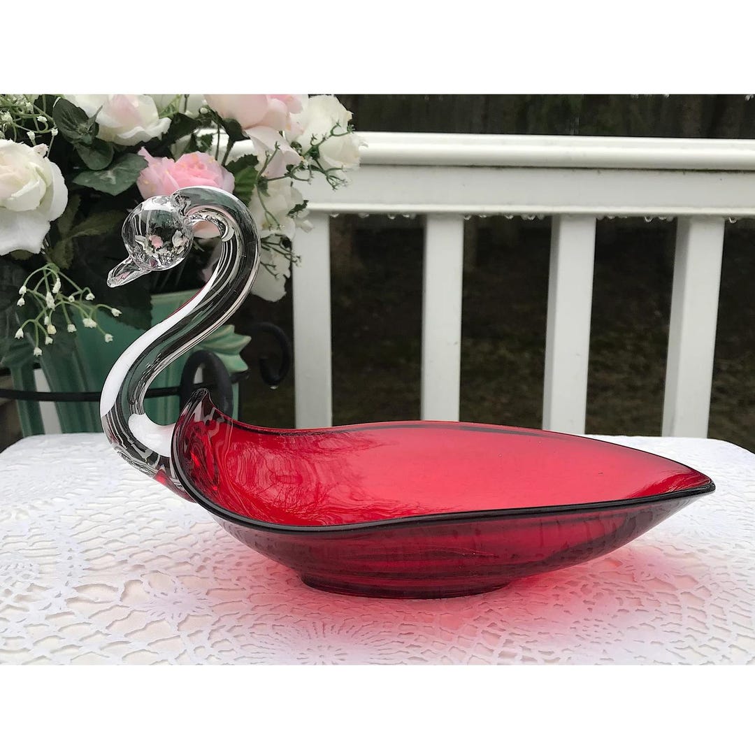 Duncan and Miller Ruby Red Pall Mall Swan Dish Bowl Candle Candy - Etsy
