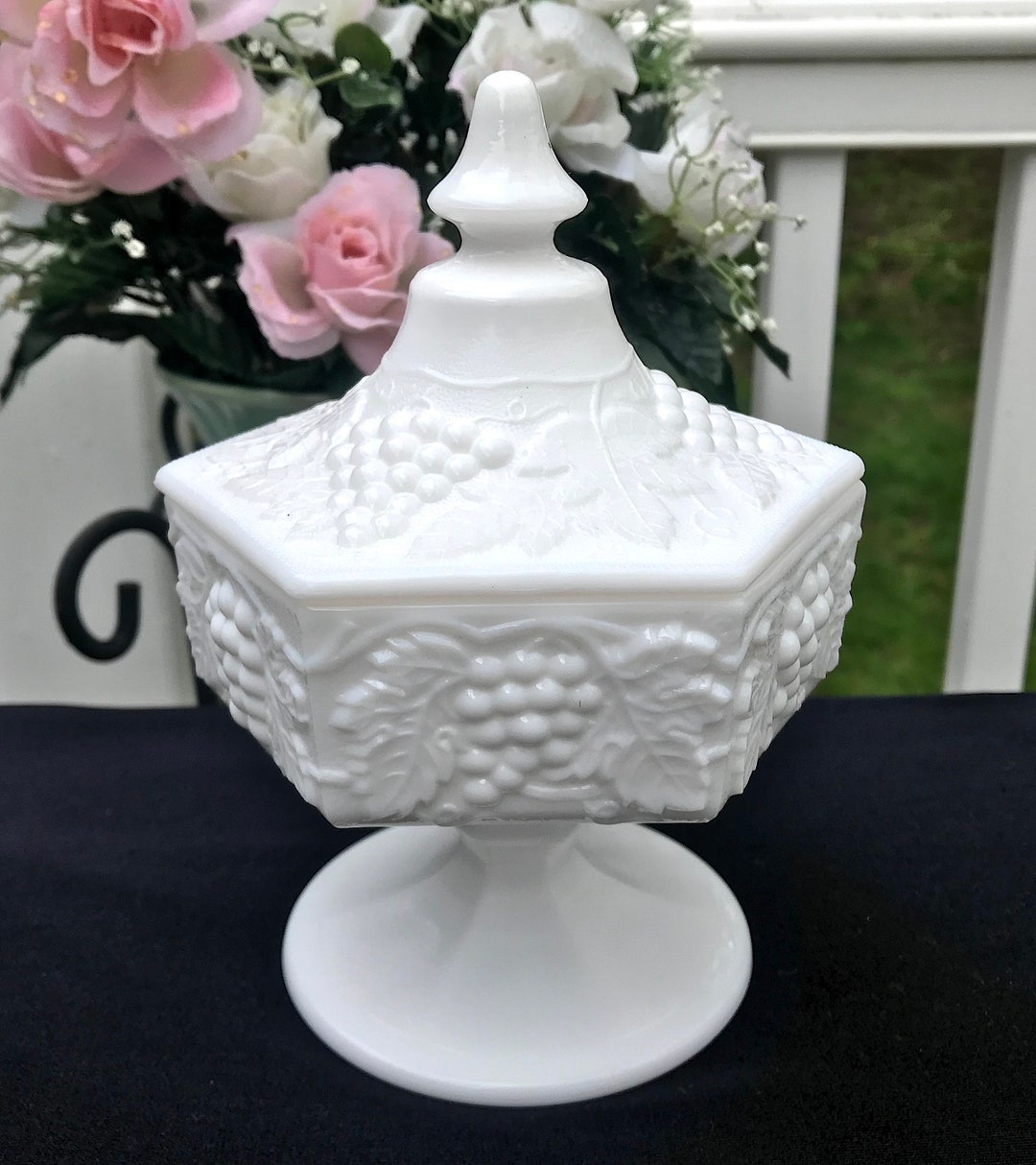 Milk Glass Candy Vanity Jar Dish Imperial Glass Vintage Mid Century ...