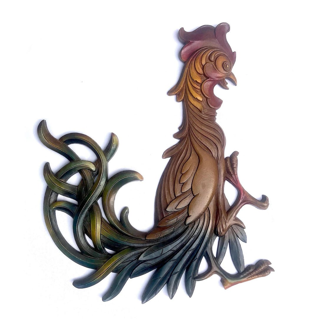 Vintage Syroco Rooster Fighting Attacking Cock Wall Hanging Decoration ...