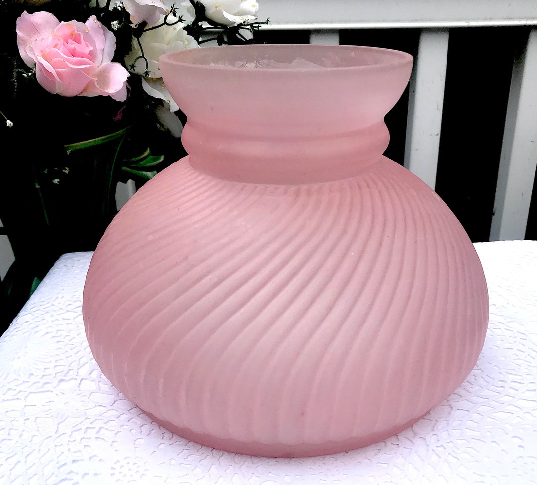 Vintage Pink Satin Glass Spiral Swirl Student Lamp Shade Globe 7 Fitter ...