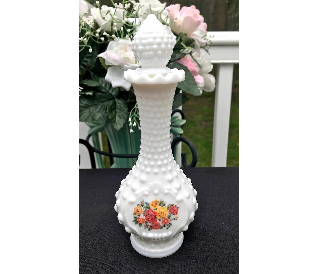 Avon Milk Glass Hobnail Perfume Bottle Cruet Roses Flowers - Etsy