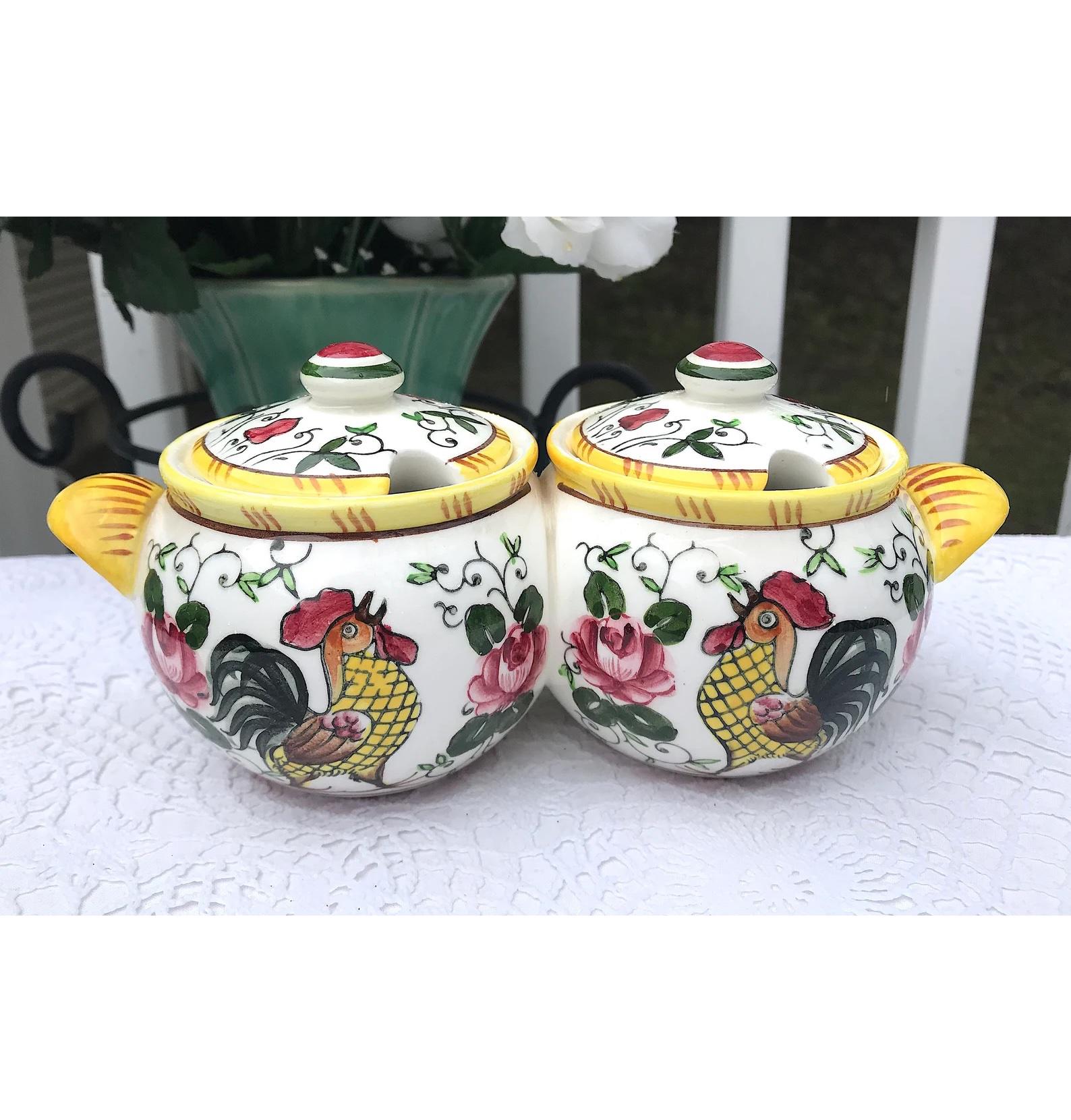 Early Provincial Roosters Double Jam Jelly Condiment Jars by Ucagco - Etsy