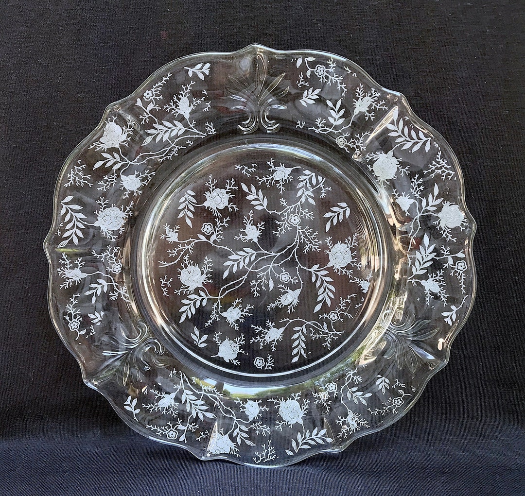 Fostoria Chintz Etching 338 9 1/2" Crystal Dinner Plate - Etsy