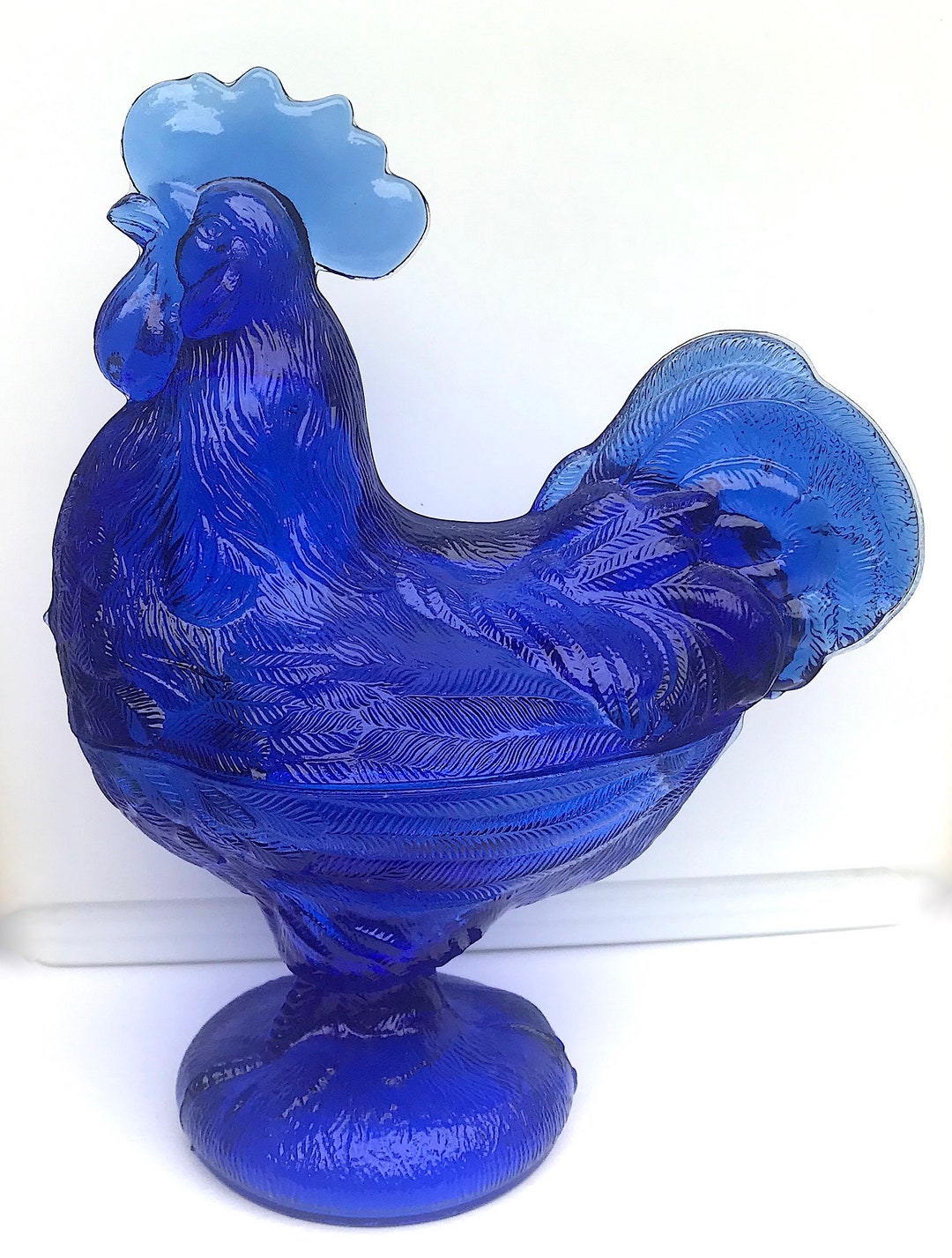 Cobalt Blue Glass Standing Rooster Candy Dish Depression Style - Etsy