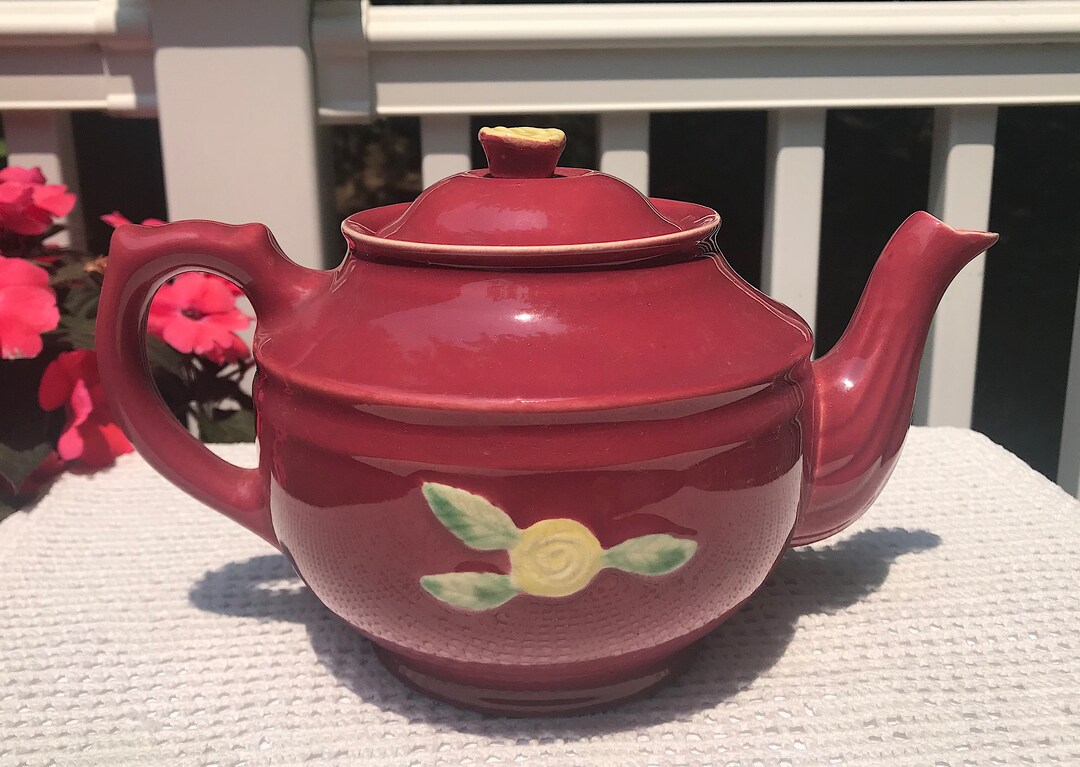 Coors Pottery Red Rosebud Teapot RARE - Etsy