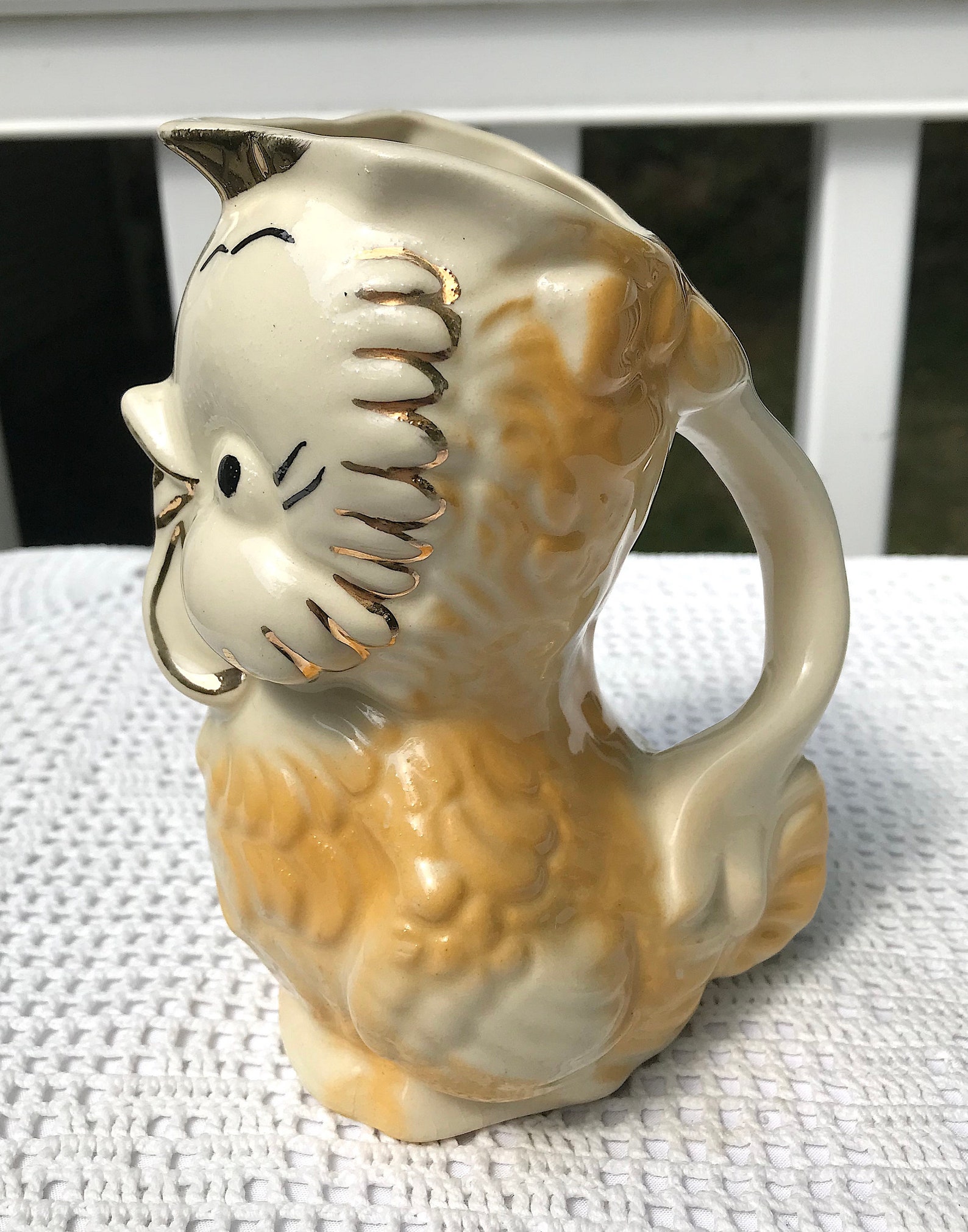 Vintage Shawnee Pottery Bird Owl Pitcher Yellow With Gold Trim - Etsy