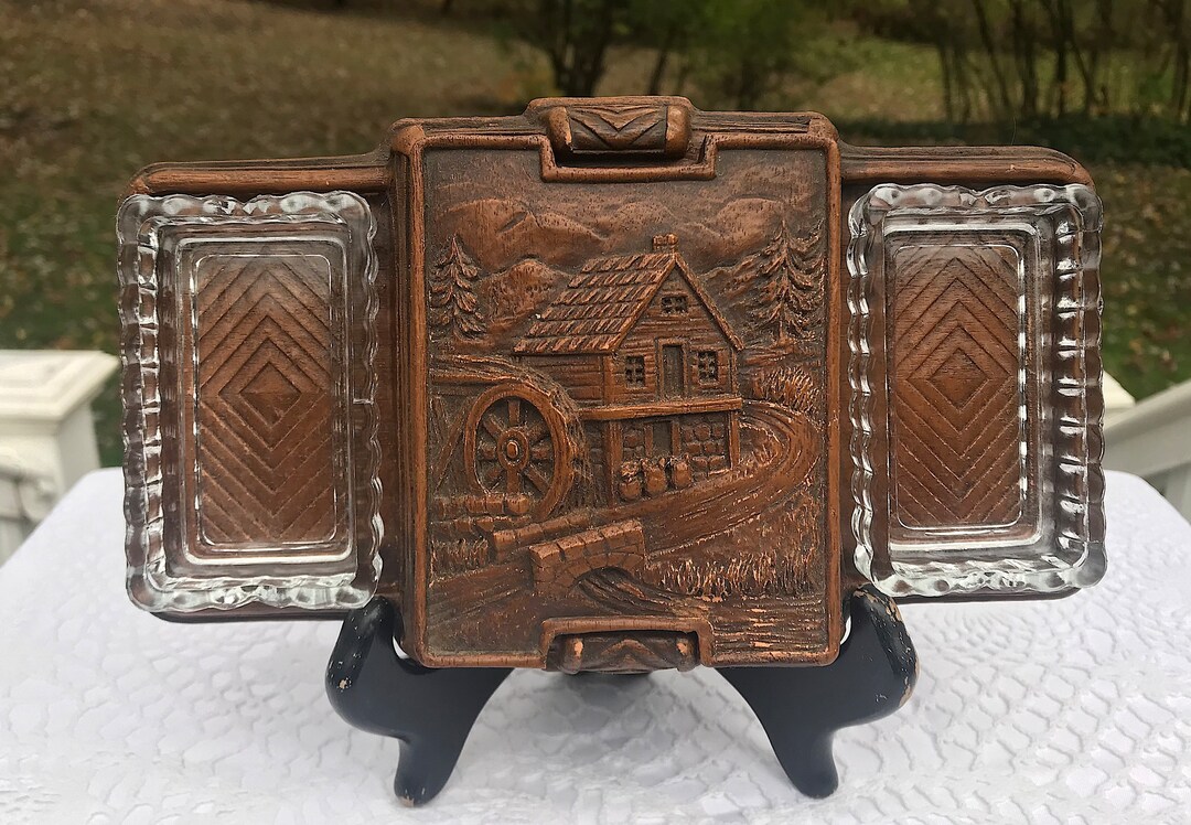 Syroco Wood Cigarette Box and Glass Ashtrays Mill Stream - Etsy