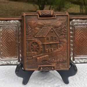 Syroco Wood Cigarette Box and Glass Ashtrays Mill Stream - Etsy