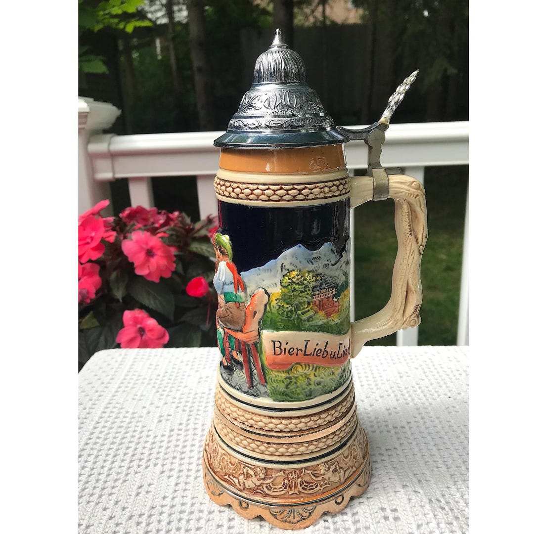 Vintage German Musical Beer Stein Bier Lieb U Lied Auf Weitersehen 150 ...