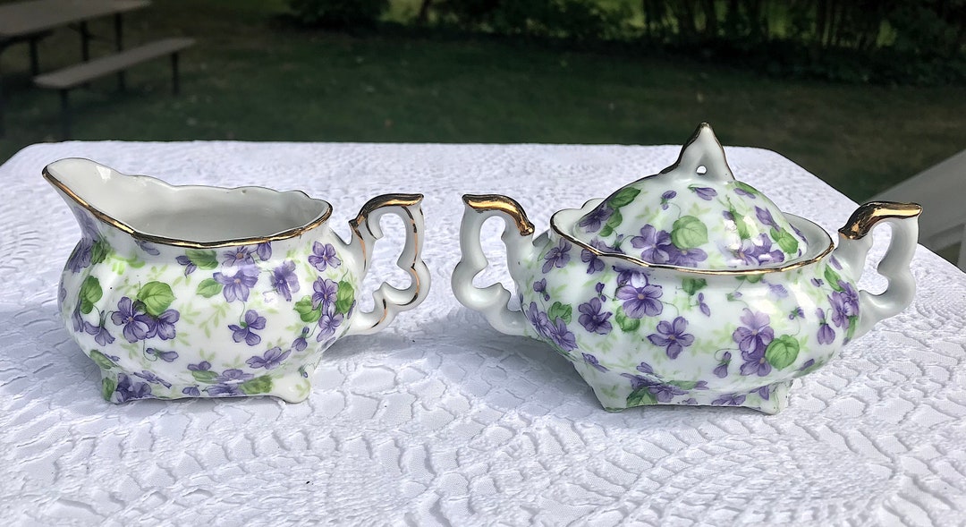 Lefton Violet Chintz Sugar Bowl and Creamer 663V - Etsy